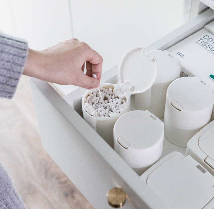 Push-Button Storage Box Desktop Drawer Debris Makeup Remover Cotton Sw ...